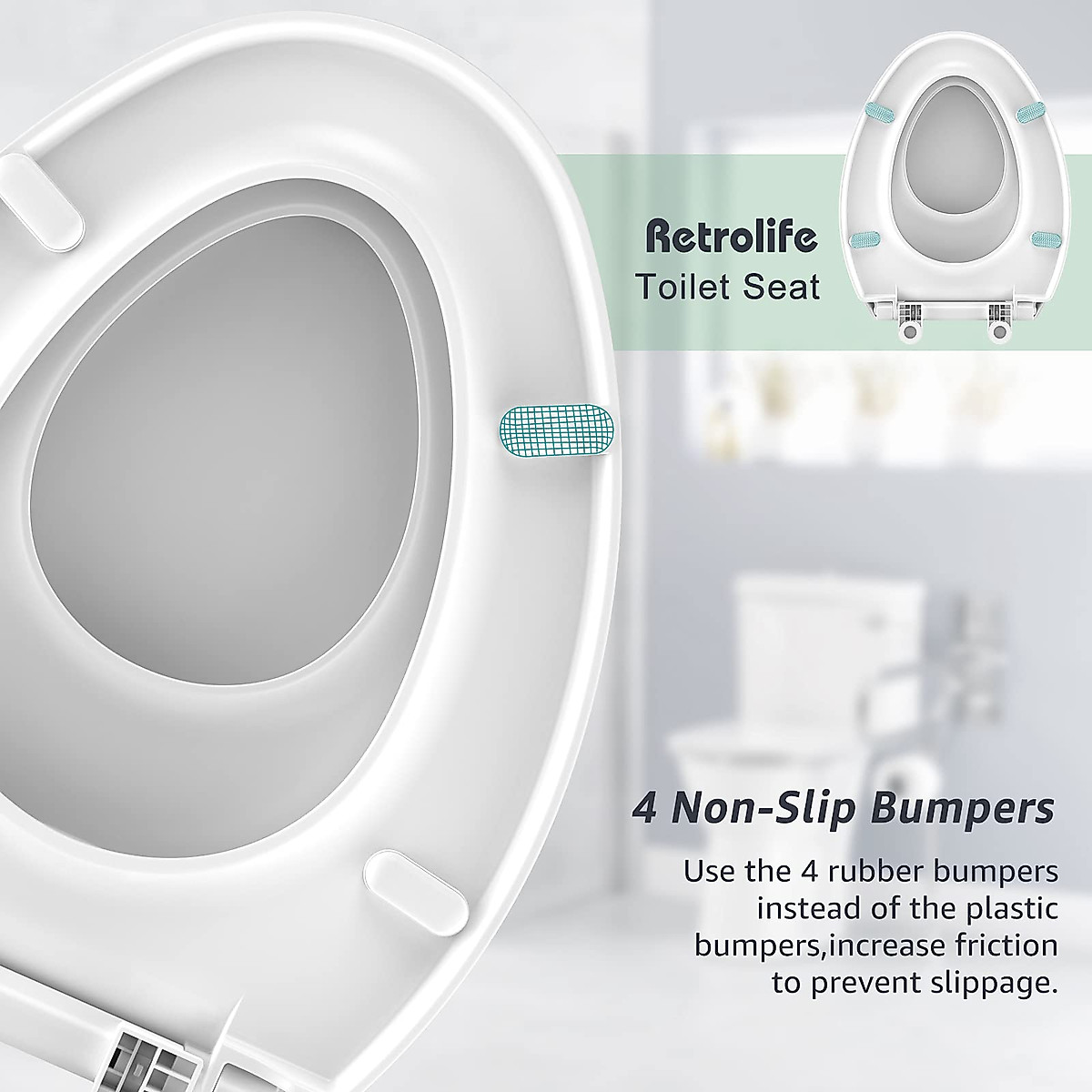 Toilet Seat with Built-In Potty Training Seat, Elongated Toilet Seat Cover with Soft Close Hinge Magnetic Kid Lid Non-Slip Seat Bumpers Toilet Lid for Elongated or Oval Toilets Fits Adult and Child