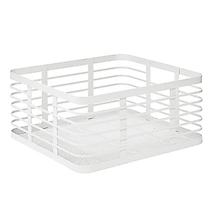 mDesign Steel Metal Wire Kitchen Food Storage Organizer Bin Basket for Pantry Organization - Wired Farmhouse Basket with Handle for Shelves - Carson Collection - White