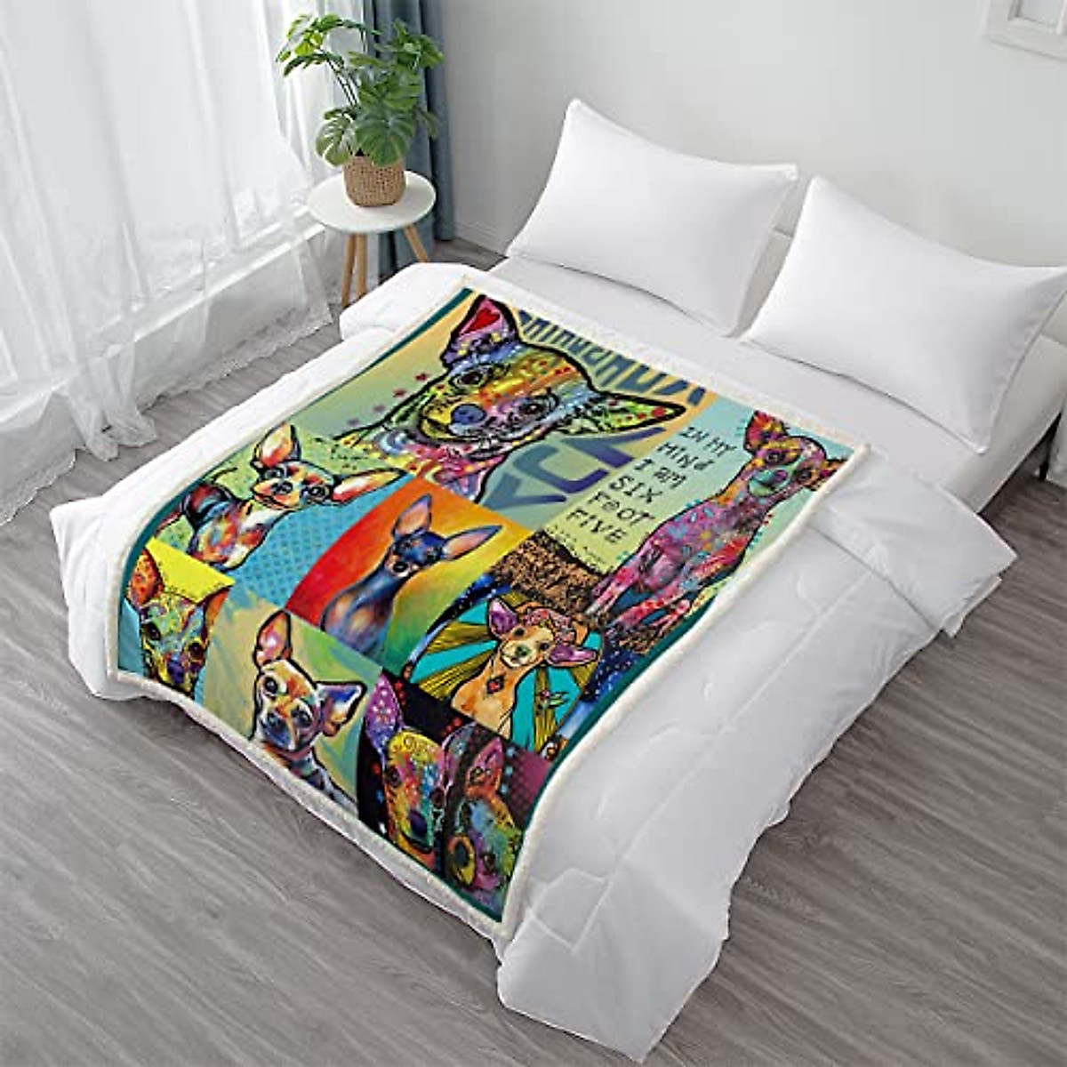 TOPTREE Chihuahua Blankets Fuzzy Dog Blanket for Kids Adults Lovely Oil Painting Puppy Fleece Blanket Cozy Plush Doggie Sherpa Throw Blanket for Couch Bed Sofa (60x80 inches)