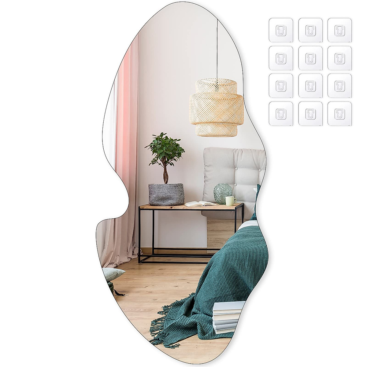 Qunclay Acrylic Irregular Mirror Wall Decor Asymmetrical Wall Mounted Acrylic Body Mirror with 6 Piece Snap Fasteners for Living Room Bathroom Bedroom Entryway Modern Decoration (Abstract Style)