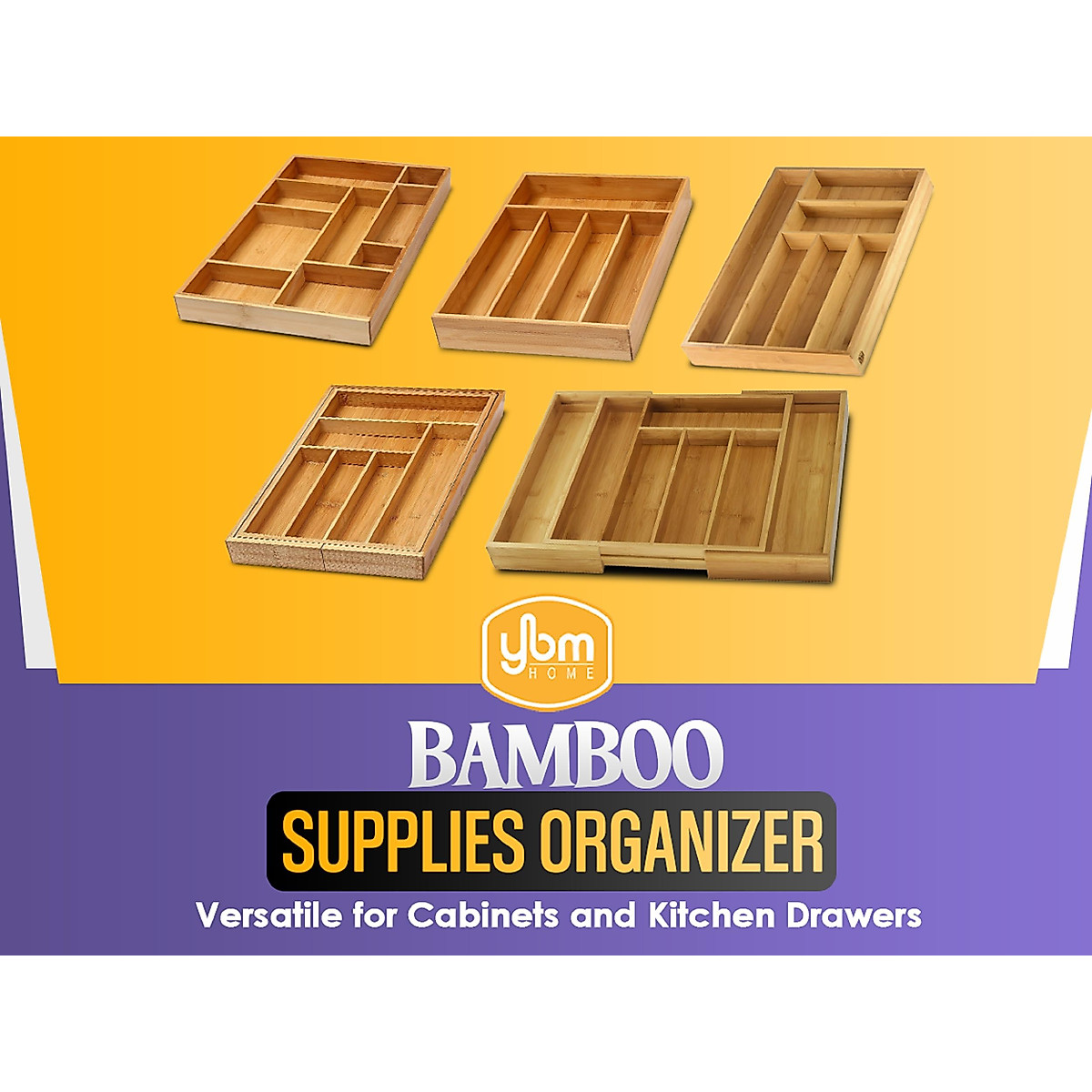 YBM Home Bamboo Cutlery Tray Flatware Silverware Drawer Organizer with 6 Compartments - 341