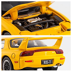 TGRCM-CZ 1/32 Scale RX-7 Model Car, Zinc Alloy Toy Car with Sound and Light for Kids Boy Girl Gift Metal Body, Door can be Opened Yellow