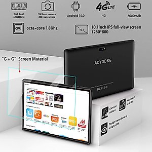 AOYODKG 2023 Upgraded Tablet 10", Android 10 Tablet with Keyboard 128G ROM Storage,4G Cellular Tablet with Sim Card Slot,Octa-Core 1.8Ghz Tablet 10.1 inch,13MP Dual Cameras,GPS Bluetooth WiFi Tablet