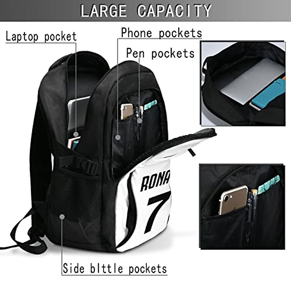 Ronaldo #7 Cr7 Adult Youth Backpacks Student Bag Laptop Bag Bookbag Usb Backpack For Daily