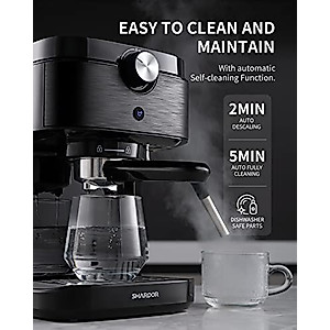 SHARDOR Espresso Machine, Automatic Latte & Cappuccino Maker, 15 Bar Pump Pressure Espresso Coffee Maker with Milk Frother Steam Wand, 1300W, Black
