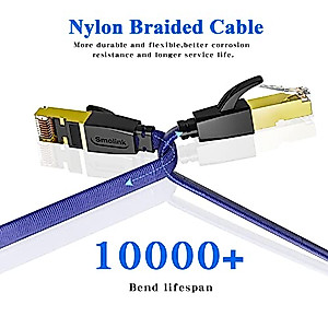 Smolink Ethernet Cable 50Ft, Cat 8 Nylon Braided High Speed Flat Internet Network LAN Patch Cord, 40Gbps 2000Mhz S/FTP RJ45 Cable for Gaming, Xbox, Modem, Router, PC, PS4/PS5, Indoor&Outdoor