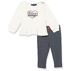 Tommy Hilfiger Baby Girls 2 Pieces Legging Baby and Toddler Layette Set, Egret/Navy, 3 6M US