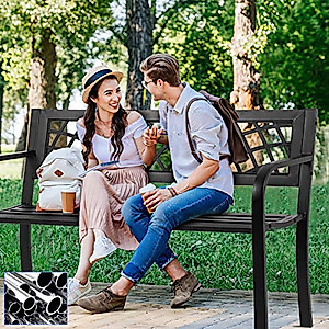 Garden Bench with Black Checkered Design,400 lbs Outdoor Bench Metal Bench Park Bench with Cast Iron Frame Bench Chair,for Patio Front Porch Garden Balcony Lawn Furniture Entryway Backyard,Black