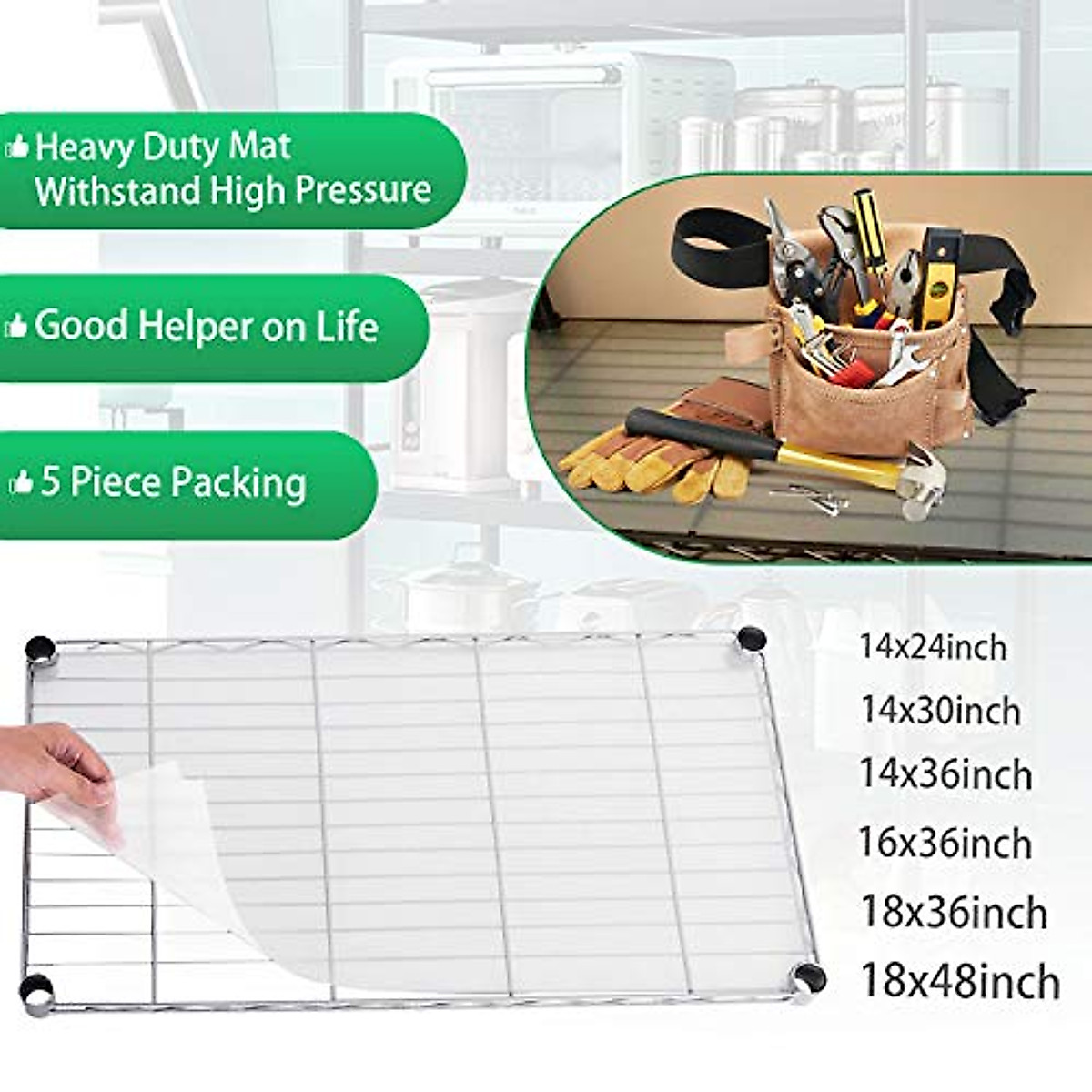 Slendor Wire Shelf Liner Value Pack of 5 Heavy Duty Waterproof Non-Adhesive Industrial Strength Plastic Mats for Tier Shelving Unit, 16 x 36 Inch Clear