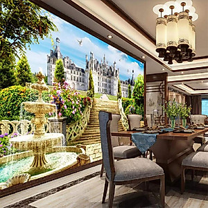 Custom Wallpaper 3D Photo Mural European-Style Garden Castle Landscape Wall Sticker 3D Wallpaper Wall Mural,200(W)140(H)cm