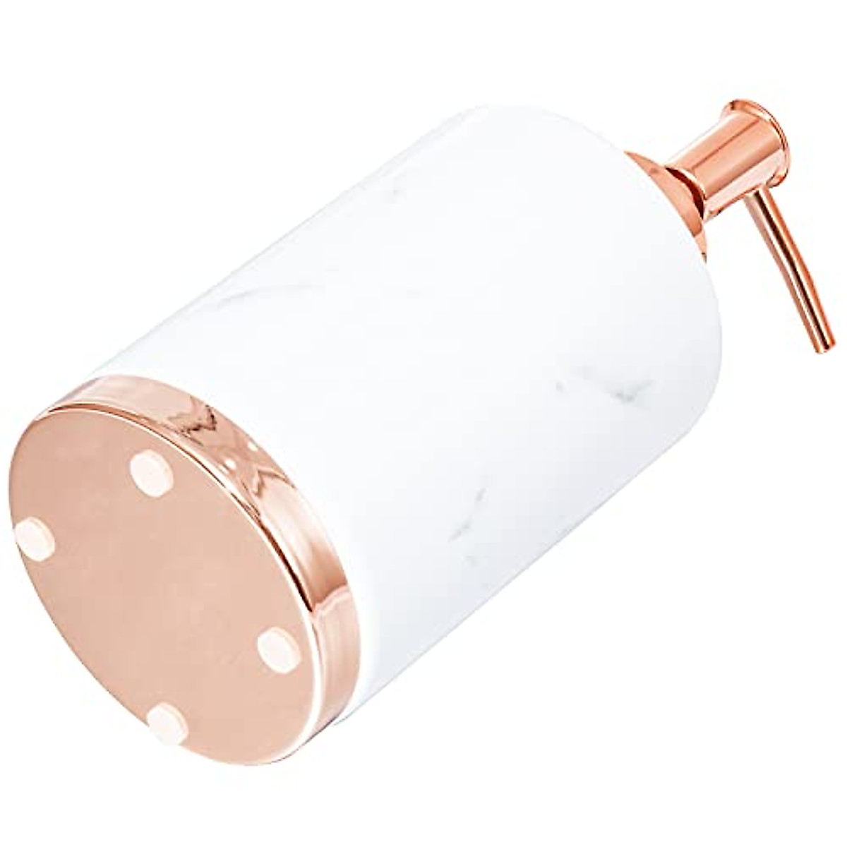 MyGift 5 Piece Modern White Ceramic Bathroom Accessory Set with Marbled Design and Rose Gold Accents, Includes Lotion Pump Dispenser, Toothbrush Holder, Tumbler and Soap Dish