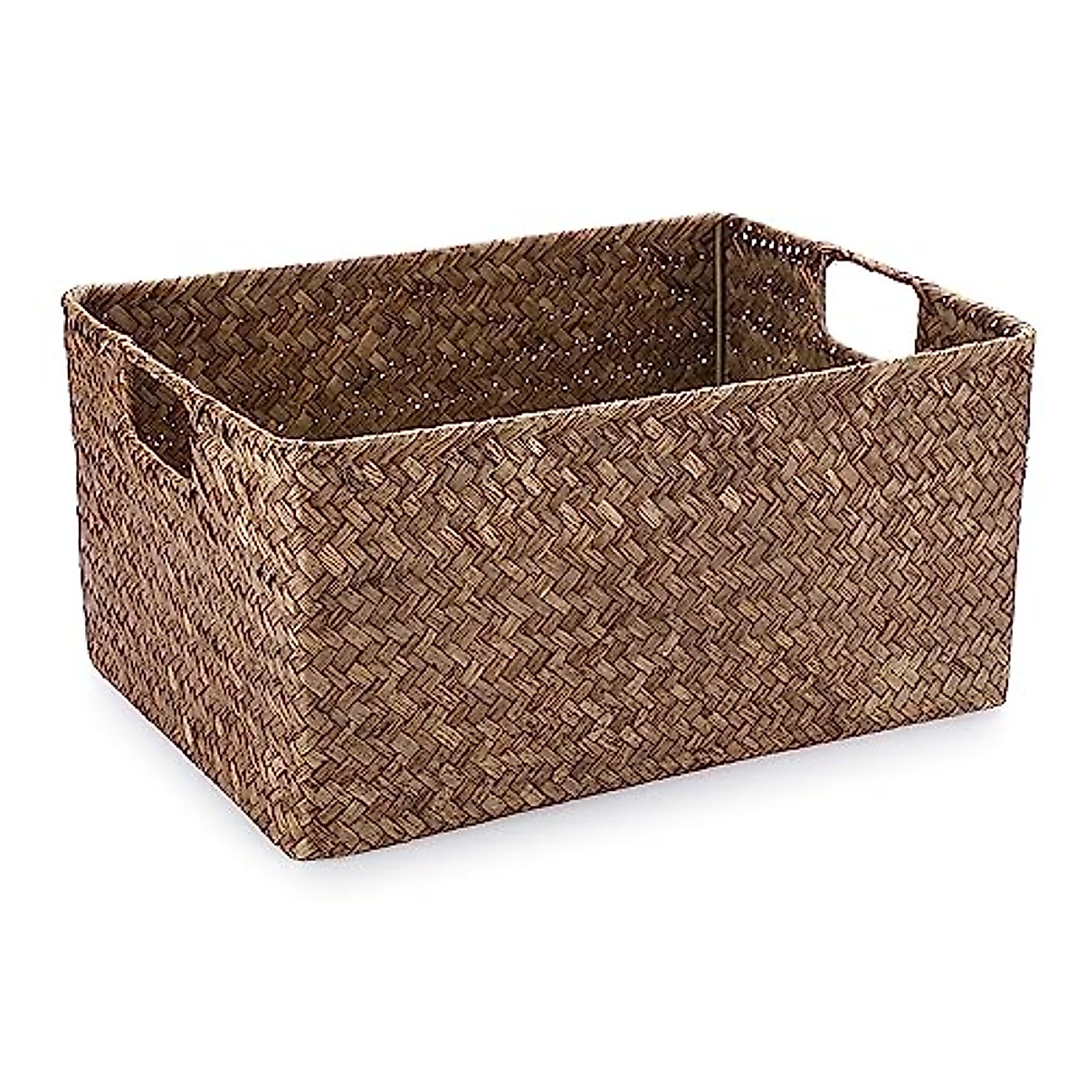 Hipiwe Seagrass Storage Opened Baskets Bin for Shelf Organizing Handwoven Wicker Baskets Rectangular Decorative Basket Closet Bedroom Organizer Bin Box Multipurpose Storage Basket with Handle