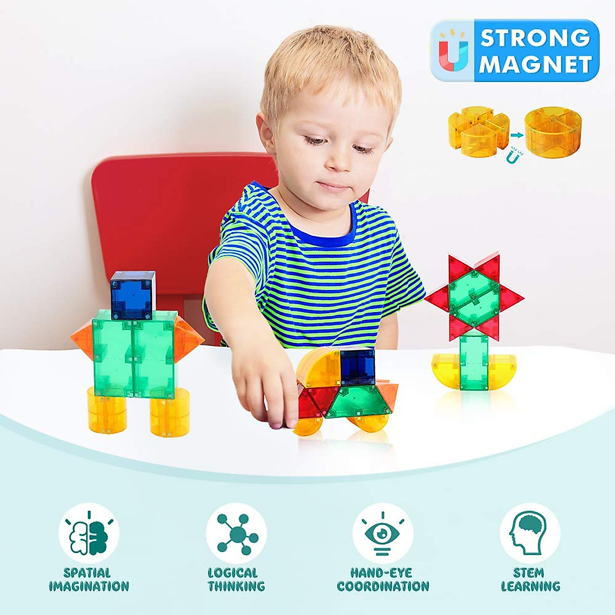 VATOS Magnetic Building Blocks 3D STEM Magnet Tiles Building Toys for Kids 44 PCS Creativity Educational Cubes Develop Motor Skills Montessori Sets Gift For Toddlers Boys Girls age 3 4 5 6 7+ Year Old