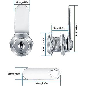 10 Pack 5/8 Cam Lock Keyed Alike Cabinet Locks with Keys Secure Drawer Mailbox File RV Storage Locks Tool Box Locks Replacement Cam Locks for Furniture, Chrome-Finish Zinc Alloy