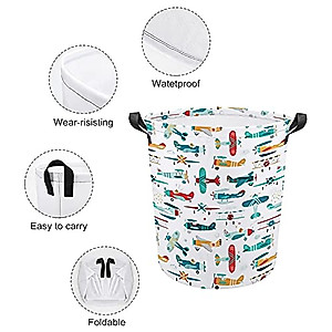 Laundry Hamper for Bedroom Bathroom Foldable Clothes Toy Organizer Bag Baby Laundry Basket Storage Airplanes Pattern Basket