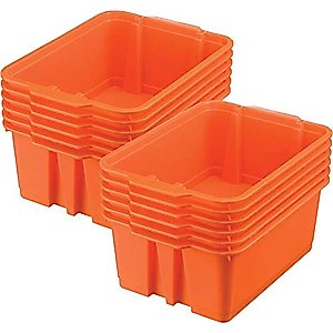 Really Good Stuff - 160074OR Stackable Plastic Book and Organizer Bins for Classroom or Home Use – Sturdy, Colored Plastic Baskets (Set of 12),Orange