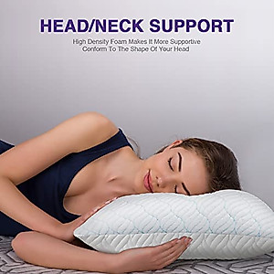 WISHSMILE Cooling Shredded Memory Foam Pillows for Sleeping Cool Cold Pillow Standard Size Set of 2 with Zipper, Adjustable Firmness to Hot, Side, Back and Stomach Sleepers, 2 Pack, 20x26