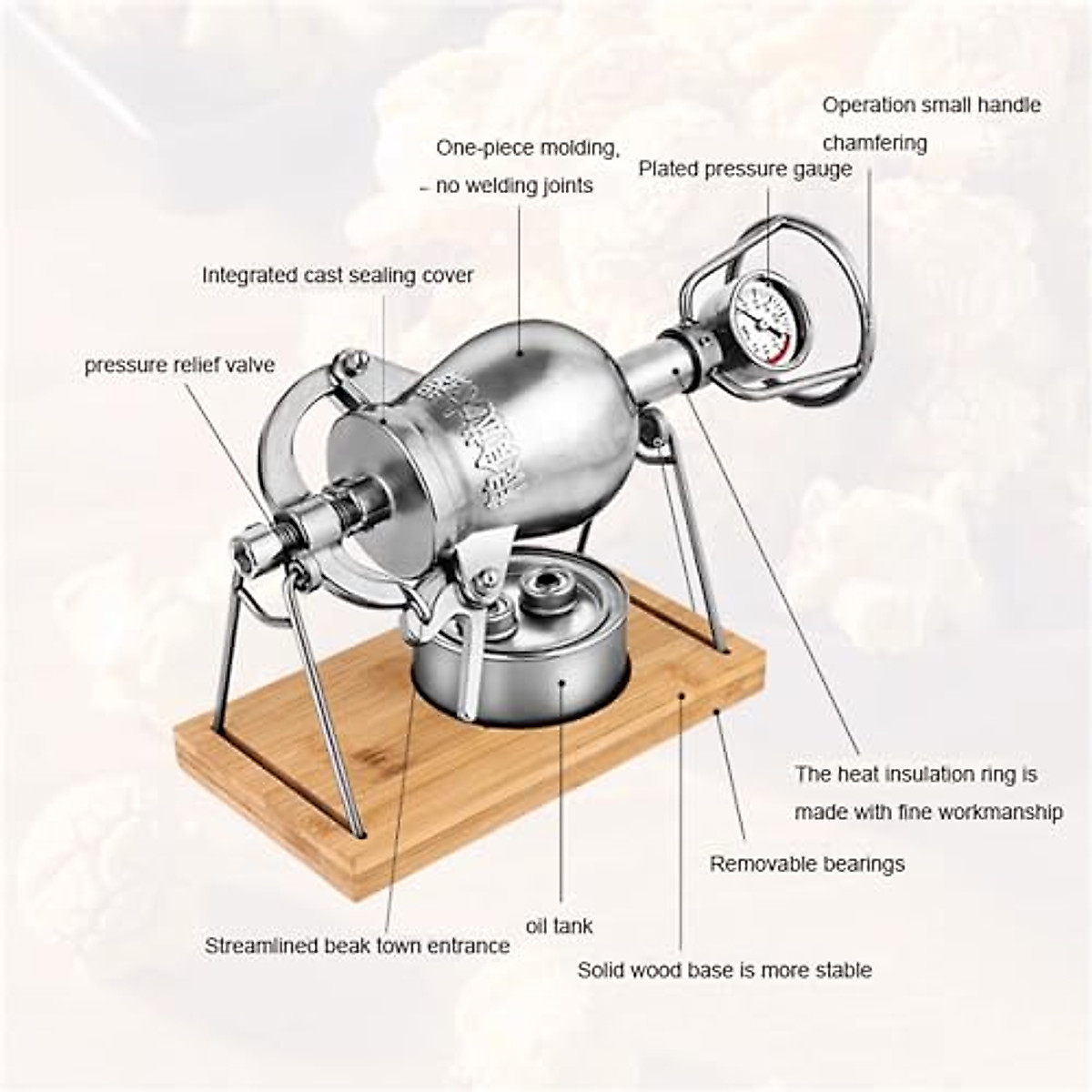 Mini Popcorn Machine, 304 Stainless Steel Mini Popcorn Pot, Chinese Traditional Retro Popcorn Maker, Amplifier Old-Fashioned Hand Popcorn Poppers,400ml