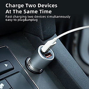 Wyssay Fast Mini Charger,36W Metal Car Charger Adapter, Dual Port USB Automobile Chargers Compatible with iPhone 13 12 11 Pro Max 8 Plus 7 6s, Samsung Galaxy S21/10/9/8/7,iPad (Sliver-2QC3.0)