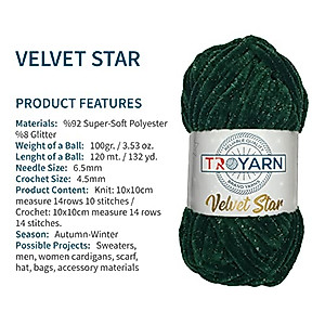 Troyarn Velvet Star Silvery Glitter Chenille Baby Blanket Yarn Amigurumi Yarn for Crocheting and Knitting Super Bulky 100 gr (120 yds) (10408 - Red)