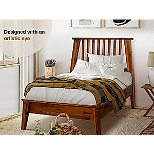 Acacia Kaylin Bed Frame with Headboard Solid Wood Platform Bed, Scandinavian Signature 45 inch High Headboard Wood Bed Compatible with All Mattress Types, 30 Mins Assembly, Twin Bed Frame, Caramel