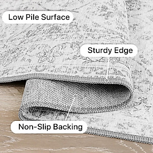 BEIMO Area Rugs 3X5 for Living Room Bedroom, Machine Washable Rug Vintage Floral Print Indoor Floor Cover，Lightweight Non Slip Backing Thin Rug with Gripper, Distressed Cream/Gray