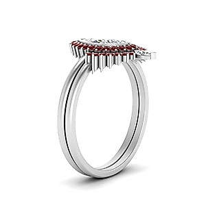 55Carat Bezel Pear Shape Halo Diamond Wedding Ring Set Sterling Silver Created Ruby Pear Shape Red Color Wedding Ring Sets Prong Setting in Size 8 Party Wear Daily Wear Ornament