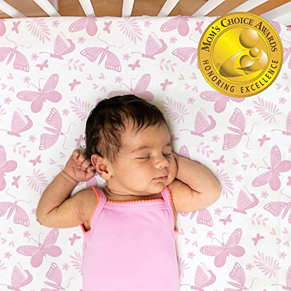 The Peanutshell Pink Butterfly Crib Sheet Set for Baby Girls, 4 Pack