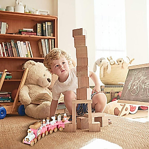 NUOBESTY Christmas Wooden Trains Christmas Decorations 4 Sections of Christmas Train Children's Holiday Birthday, Mini