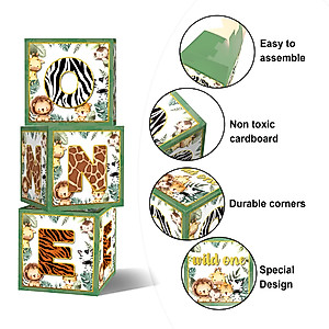 Wild One Balloon Boxes 1st Birthday Party Supplies Jungle Safari Animals Wild One Birthday Decorations for Boy Baby First Birthday Wild One Party Decorations (Green)