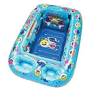 Ginsey Pink Fong Baby Shark Air-Filled Cushion Bath Tub - Free-Standing, Blow up, Portable, Inflatable, Safe Bathing, Baby Bathtub, Toddler Bathtub -Multi Color