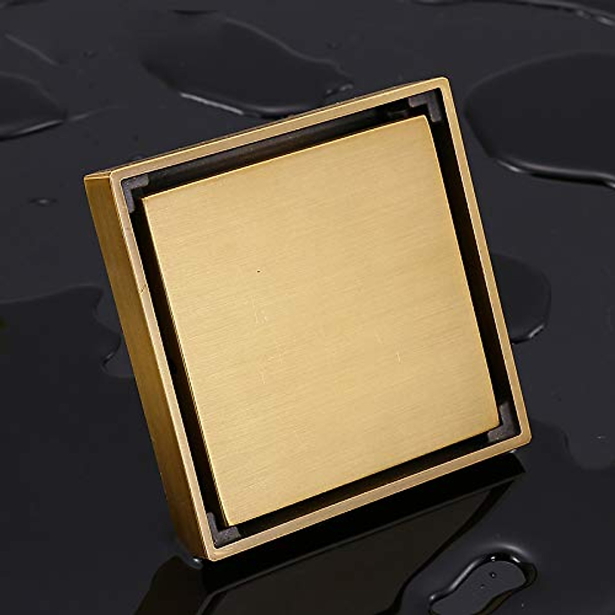 Antique Brass Body Square Floor Drain Hair Catcher Tile Insert Non Slip Shower Drain Cover Embedded for Bathroom Home Hotel Toilet,Removable Flat Cover (Gold)