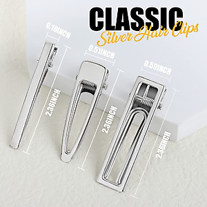 LEOBRO Metal Hair Clips, 50 PCS Alligator Barrettes for Women, Girls, DIY Hair Bows, Silver Crafts Clips