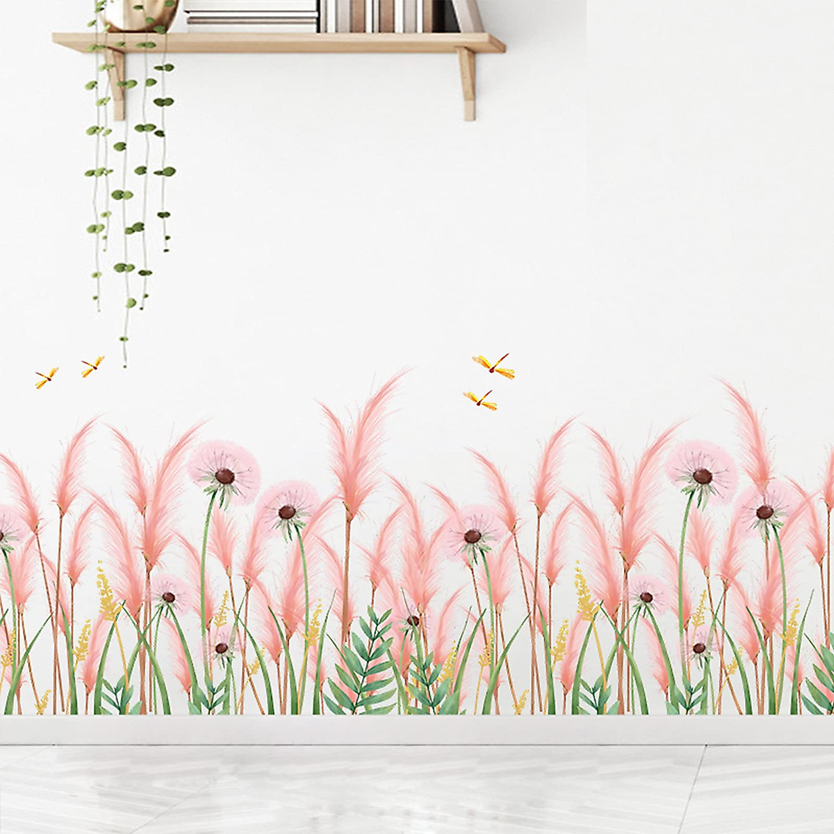 3Pcs Tropical Plants Flowers Vine Wall Corner Stickers, Removable Green Plants Fresh Leaves Flower Wallpaper Decals, Garden DIY Art Mural for Nursery Bedroom Kitchen Offices Home Decorations (B)