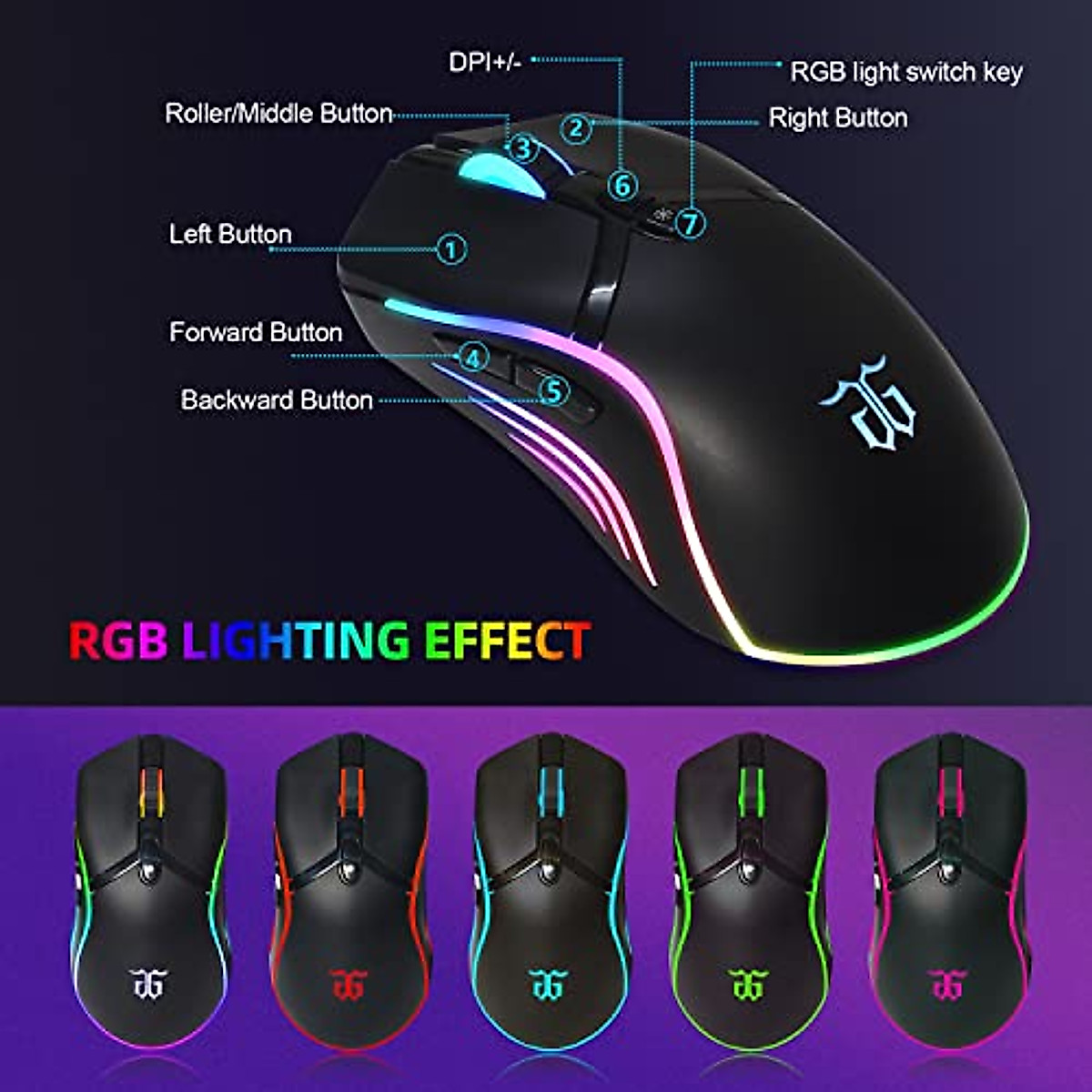 Snpurdiri Wireless Gaming Keyboard and Mouse Combo, True RGB Rechargeable Full Size Anti-ghosting Keyboard with Tablet/Phone Bracket, RGB Mouse,Long Battery Life for Gaming, Office