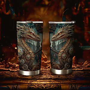 64HYDRO 20oz Steampunk Mechanical Engineer Clockwork Dragon Tumbler, Gaming, Gamer Gifts for Dragon Lovers, Stainless Steel Double Wall Vacuum Insulated Coffee Mug, Travel Cup with Lid
