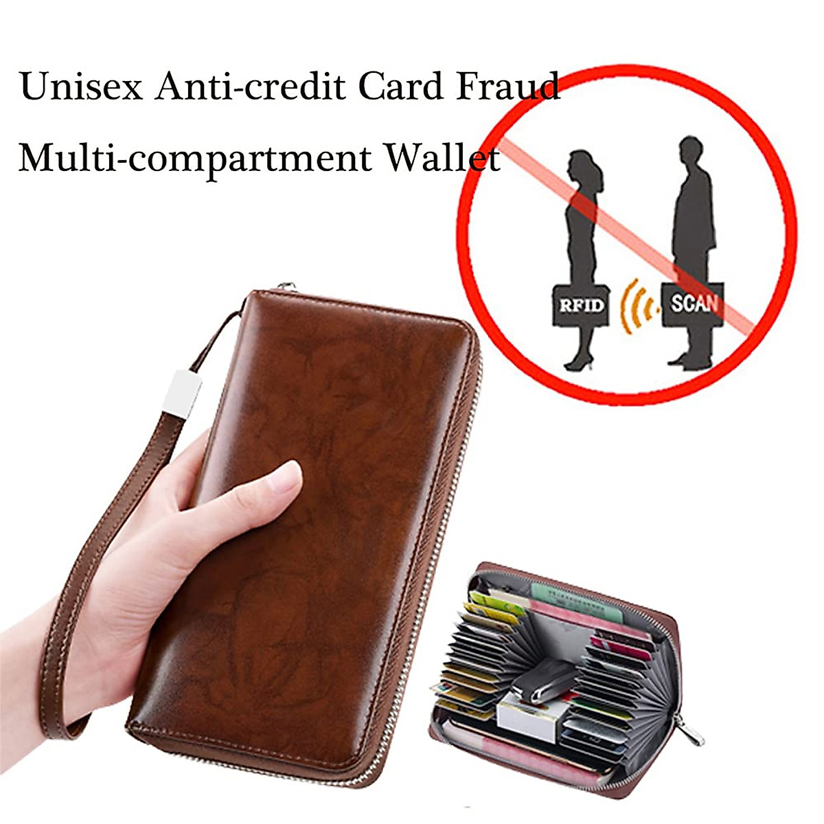 DKKD Unisex Anti-credit Card Fraud Multi-compartment Wallet, 24 Slots RFID Blocking Card Holder Large Long Leather Zipper Organizer Accordion Wallet, Huge Storage Capacity (Black)