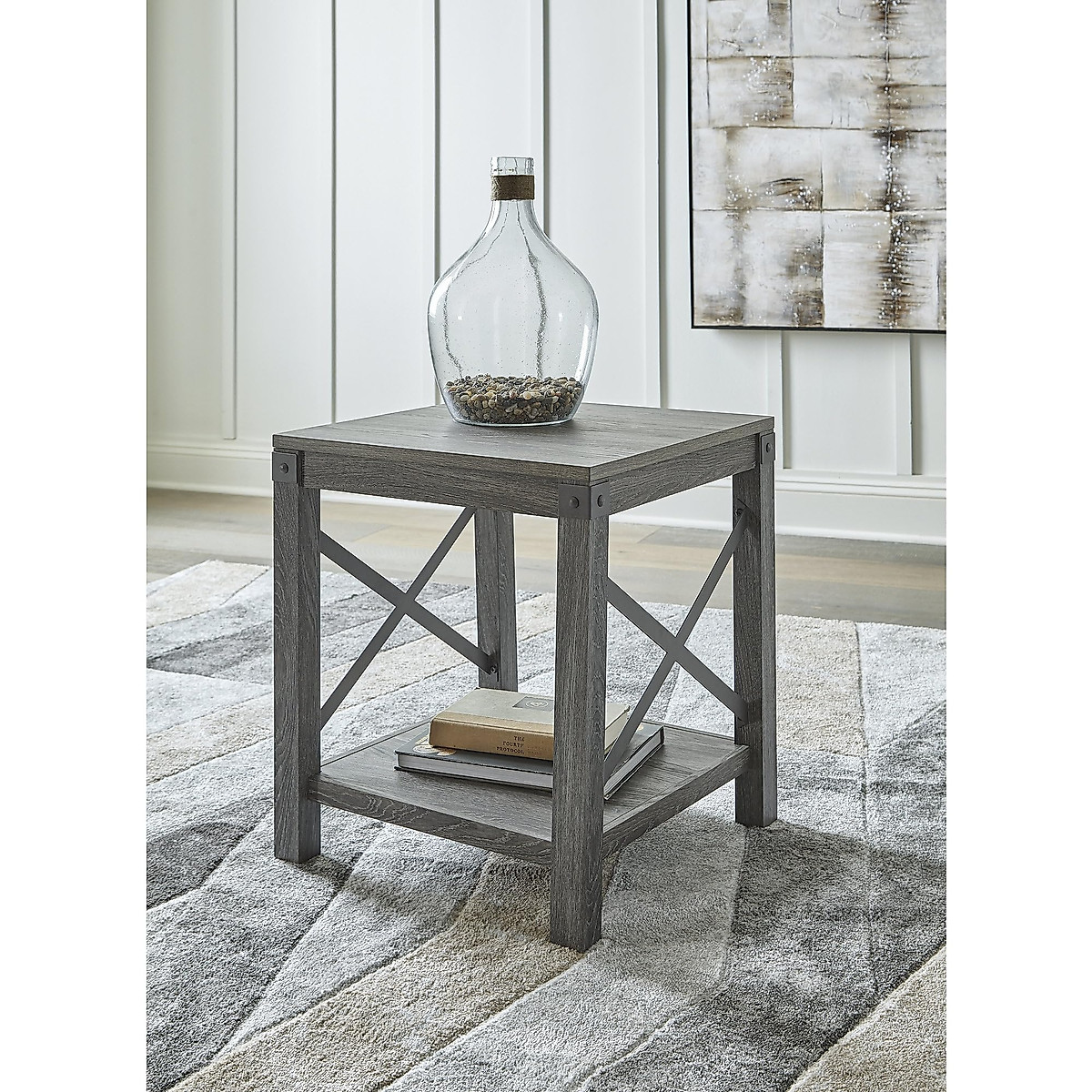 Signature Design by Ashley Freedan Rustic Farmhouse End Table, Gray