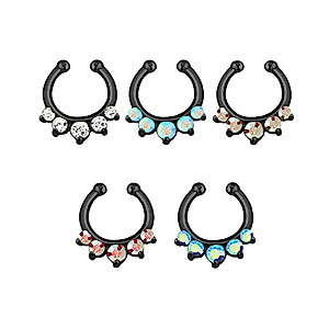 Fake Septum Clicker Clip On Non Piercing Nose Ring Hoop 5 Pack