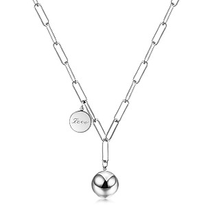 WISTIC Long Layered Chain Link Necklaces for Women Gold Rose Gold Harmony Ball Pendant Paperclip Necklace Adjustable Earth Map Chain Necklace (Ball Silver)