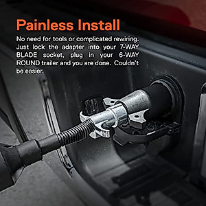 TRUE MODS 7-Way Blade to 6-Way Round Trailer Adapter [Nickel-Plated Copper Terminals] [Rugged Nylon Housing] [Compact Design] 7-pin to 6-pin Trailer Wiring Plug Adapter