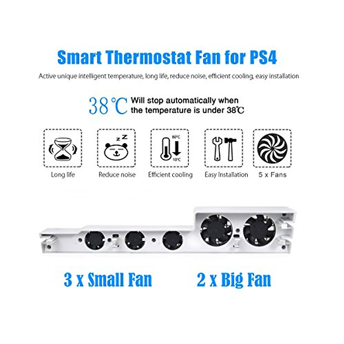 ElecGear Auto Cooling Fan for PS4 Pro, External USB Cooler Automatic Temperature Sensor Controlled Radiator Heat Exhaust Works with Playstation 4 Pro CUH-7xxx White