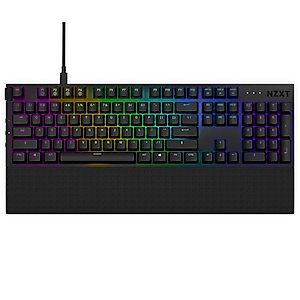 NZXT Function Full-Size USB Gaming Keyboard – Gateron Red Mechanical Switches: Linear, Fast, and Quiet – Hot-Swappable – RGB Backlit – Aluminum Top Plate – Sound Dampening Foam – Wrist Rest – Black
