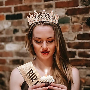 CURASA Rose Gold Birthday Queen Crown and Sash Birthday for Women Birthday Crowns Decorations Birthday Tiara and Sash for Women Princess Tiara with Comb Princess Crown Girl Tiara Party for Girls