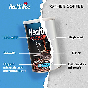 HealthWise Low Acid Swiss Water Decaffeinated Coffee, 100% Colombian Decaf Supremo, 12 Ounce