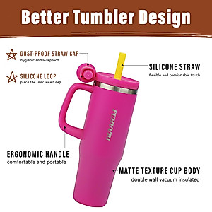 FUHUURI 40oz Stainless Steel Tumbler with Handle,Straw Lid,Double Wall Insulated, Keep Drinks Cold or Hot,Cupholder Friendly (Rose red)