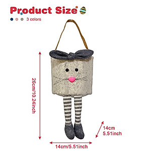 Easter Bunny Basket, Easter Eggs Hunt Bags for Kids Canvas Tote Egg Bags Candy Gifts Rabbit Buckets with Handle for Boys Girls Teens Easter Eggs Hunting Games (Grey)