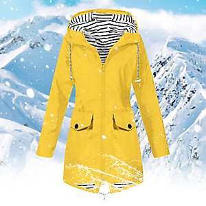 FAVIPT Rain Coats for Women Plus Size Waterproof Hooded Windbreaker Lightweight Zip Up Rain Jacket Outdoor Winter Trench Coat, A01~yellow, XX-Large
