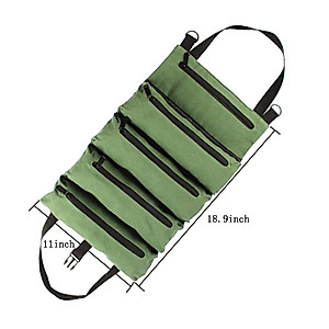 Toll Roll Bag, BetterJonny 600D Oxford Wrench Roll Up Pouch 5 Zippered Heavy Duty Tool Roll Up Bag Multi-Purpose Tool Roll Sorting Car Debris Storage Bag for Storing Electrician Repair Tools