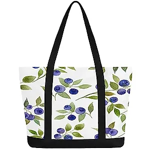 bisibuy Berries Tote Bag Tote Bag for Women Reusable Grocery Shopping Cloth Bags with Zipper Large Capacity Foldable Handbag Gym Bag for Gift Activity